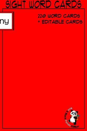 SIGHT WORDS PK - 3 WORD WALL CARDS Red Black Panda Theme Editable