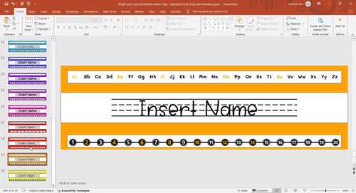 Bright and Colorful Editable Name Tags - Alphabet Desk Strips with Numbers