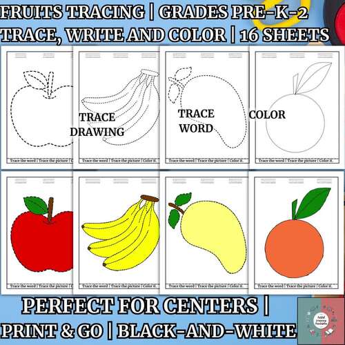 Fruit Tracing Worksheets | Trace, Write & Color | Fine Motor Practice ...