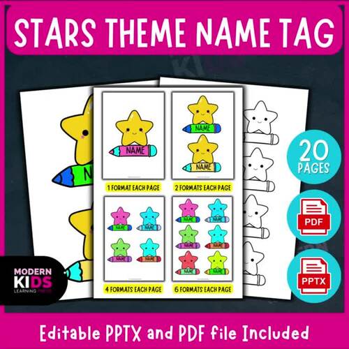 Stars Theme Editable Name Tags and Labels by ModernKids LearningPress