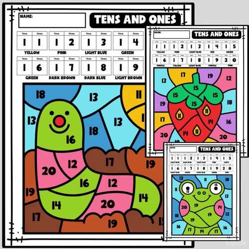 Spring Color-by-Code Kindergarten Math Worksheets | Composing Teen Numbers