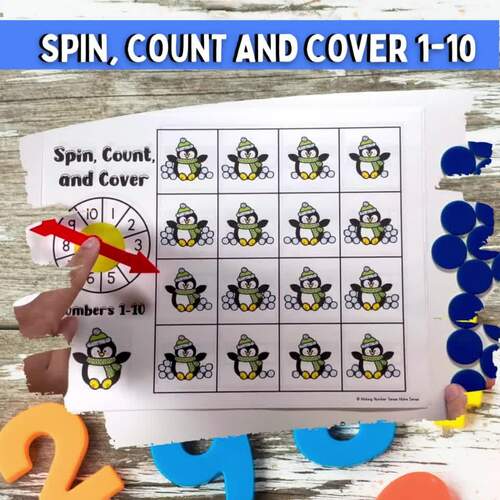 Counting Numbers 1 -10 Winter Math Center - Spin, Count, and Cover