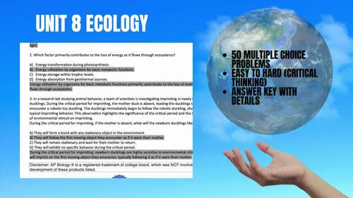 AP Biology Curriculum BUNDLE | Unit 8 Ecology 1 FRQs & 50 MCQs | TPT
