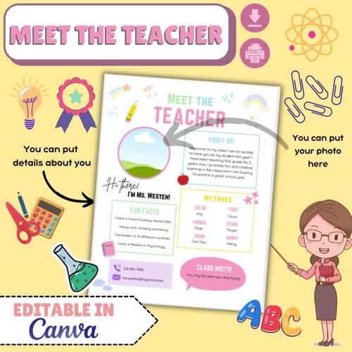 Editable Meet the Teacher Template | Cute Canva Welcome Page for Back ...