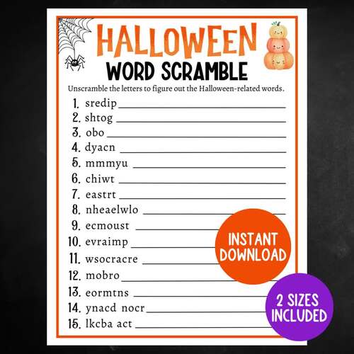 Classroom Halloween Game, Printable Halloween Word Scramble, Classroom ...