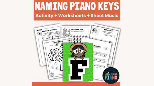 Piano Key Names for Beginners White Key F Lesson Set Activity With Key ...
