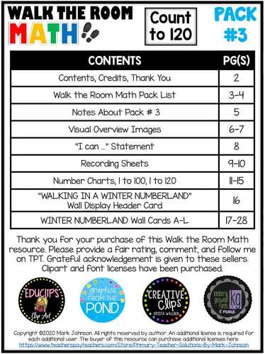 Walk the Room Math Pack 3: Winter Numberland Puzzles: Count to 120 (1 ...