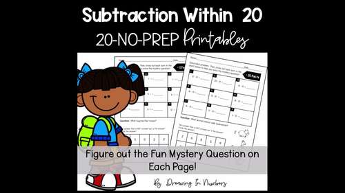 Subtraction to 20 | Basic Math Fact Practice | NO PREP by Dreaming in ...