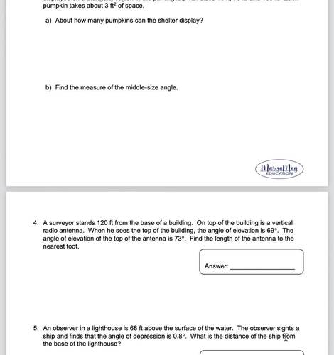 Precalculus Triangles Unit - Review Guide, Tests, and Answer Keys