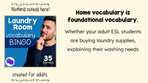 Adult ESL Laundry Room Vocabulary Bingo Game | Home Words with Photos