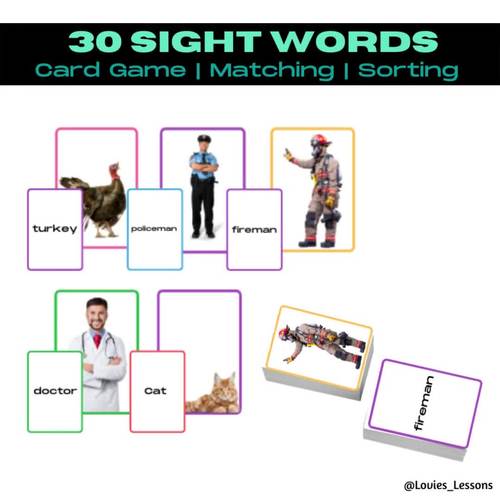 60 Sight Word Playing Cards - Card Game | Matching | Sorting & Folder ...