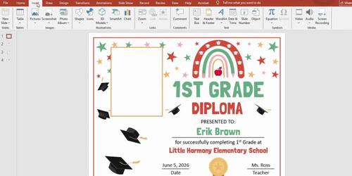 Editable 1st Grade Graduation Diploma & Certificate, Retro Rainbow, PDF ...