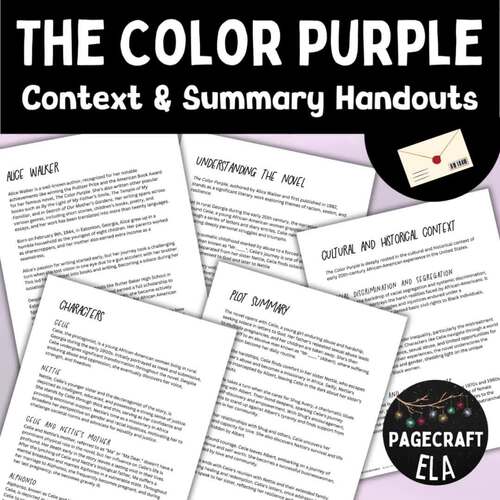 Author, Context, Character & Plot Handouts for The Color Purple by ...