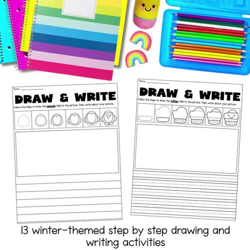 Winter Step by Step Directed Drawing and Writing Activities | TPT
