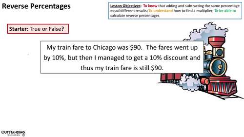 Inverse Percentages or Present Value Lesson by Outstanding Resources