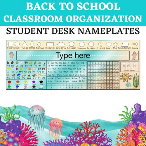 STUDENT DESK NAME PLATES | OCEAN THEME CLASSROOM DECOR | EDITABLE