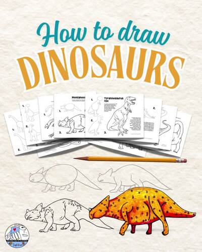 How to Draw Dinosaurs Packet - 10 step-by-step Drawing Guides by Fuglefun