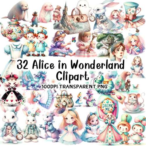 32 Alice in Wonderland Clipart | High-Quality 300 DPI Transparent PNGs