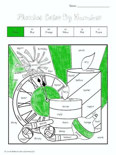 Phonics for Older Students Dyslexia New Years Color by Number | TpT