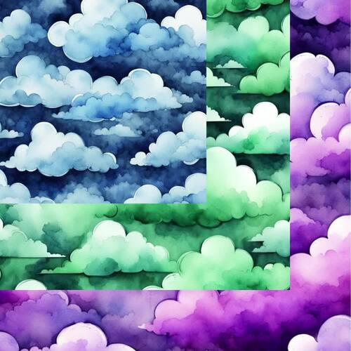Watercolor Rainbow Cloudy Skies Digital Paper Clip Art/ Cloud and Sky ...