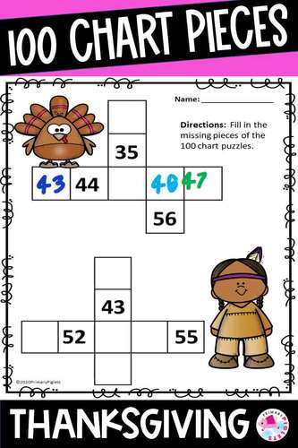 THANKSGIVING TURKEY 100's CHARTS WORKSHEETS - BLANK, FILL IN, MISSING ...