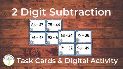 Math 2 Digit Subtraction Write the Room Task Cards and Digital Winter