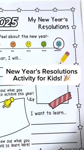 New Year's Resolutions Kids Worksheets 2025 Kindergarten First Grade ...