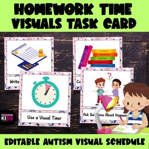 Homework Time Visuals - Editable Schedule for Autism Calming Strategies ...