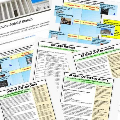 American Law Digital Escape Room, Breakout Room Activity Pages No Prep