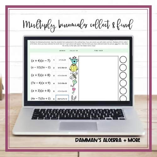 Multiply Binomials self checking digital activity by Damman's algebra ...