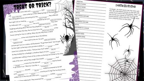 Middle School English ELA Fun Halloween Activity: "Mad Libs!" | Grammar