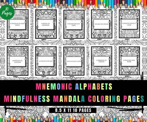 Mnemonic Alphabets (A-J) Facts Sayings Activity, Mindfulness Mandala ...