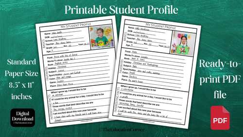 Printable Student Profile Sheet - Back-to-School Resource | TPT