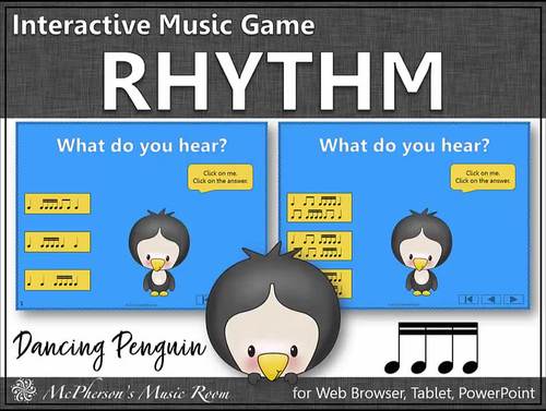 Winter Music Sixteenth Notes Interactive Rhythm Game {Dancing Penguin}