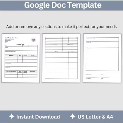 Treatment Plan Template Editable Google Doc Form, Mental Health Treatment