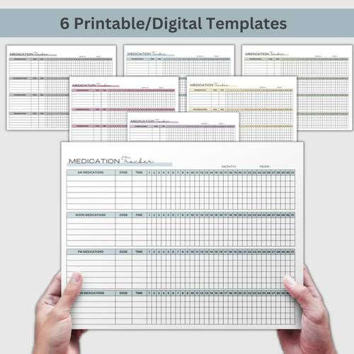 Monthly Medication Tacker, Daily Printable and Fillable Medication Log