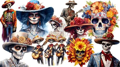 Watercolor Day Of The Dead Clipart Set of 20 Files by ArtisticTimberStudio