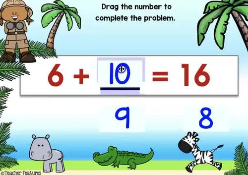 Missing Addends to 20 BOOM CARDS with SAFARI GIFs by Teacher Features