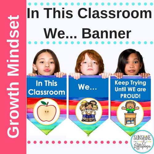 Growth Mindset Banner Rainbow Primary Watercolors by Sunshine and Lollipops