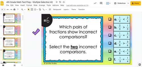 4th Grade Math Test Prep: Multiple Select Questions (Set 2: Fractions)
