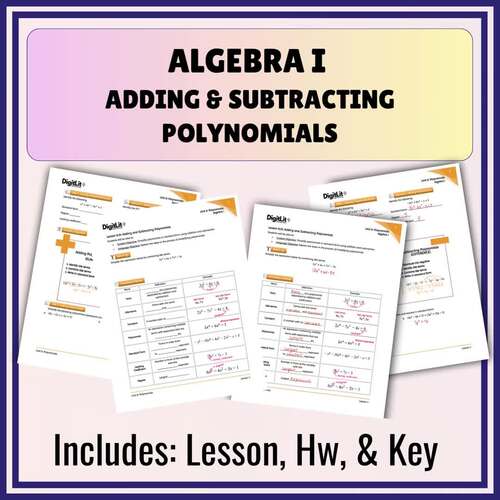 Adding & Subtracting Polynomials Guided Notes, Worksheet 8th-10th Grade ...