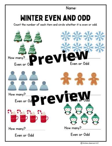 Even And Odd Number Winter Activity | No Prep Printable Worksheet