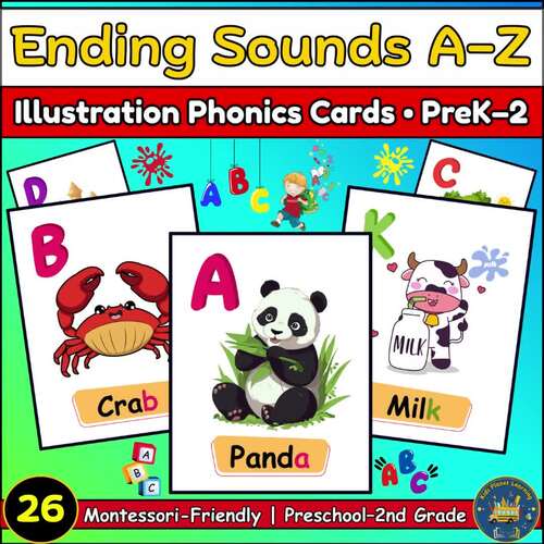 A–Z Final Sound Phonics Bundle:Ending Sound | Cards + Coloring Pages ...