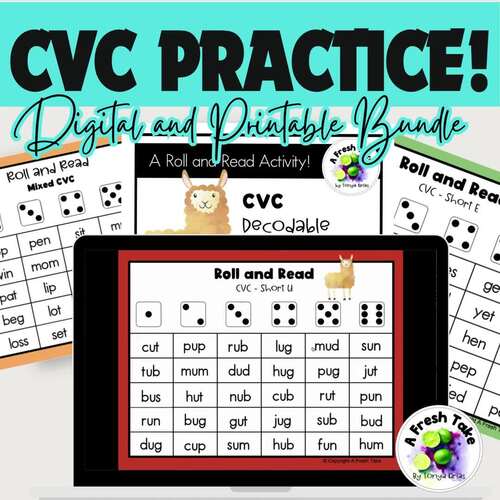 Roll & Read CVC Words & Sentences Short U Digital & Printable Decodable ...