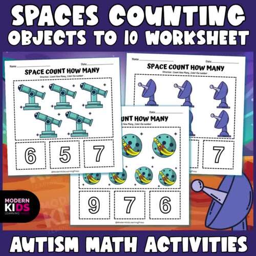 Spaces Counting Objects to 10 Worksheets - Autism Math Activities