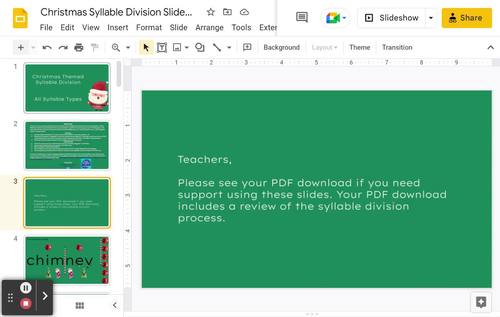 Christmas Phonics Syllable Division Multisyllabic Words for Google Slides™