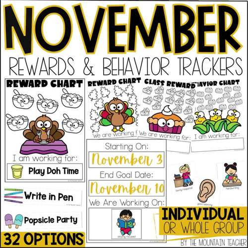 Thanksgiving Classroom Behavior Management, Goal Setting & Student Tracker