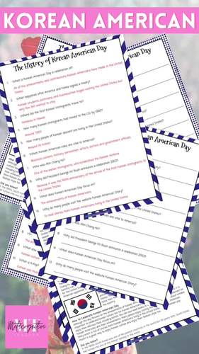 History of Korean American Day Reading Comprehension Worksheets | TPT