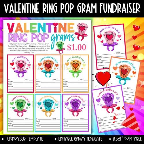 Valentine's Day Ring Pop Gram Fundraiser Gift Tag Flyer Bundle, Ringpop ...