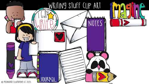Writing Stuff clip art, Journal clip art, pencil clip art COLORED Version